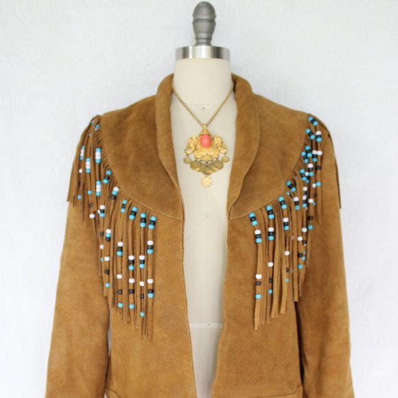 Suede | Jackets & Coats | Nwt Real Leather Beaded Turquoise Native ...